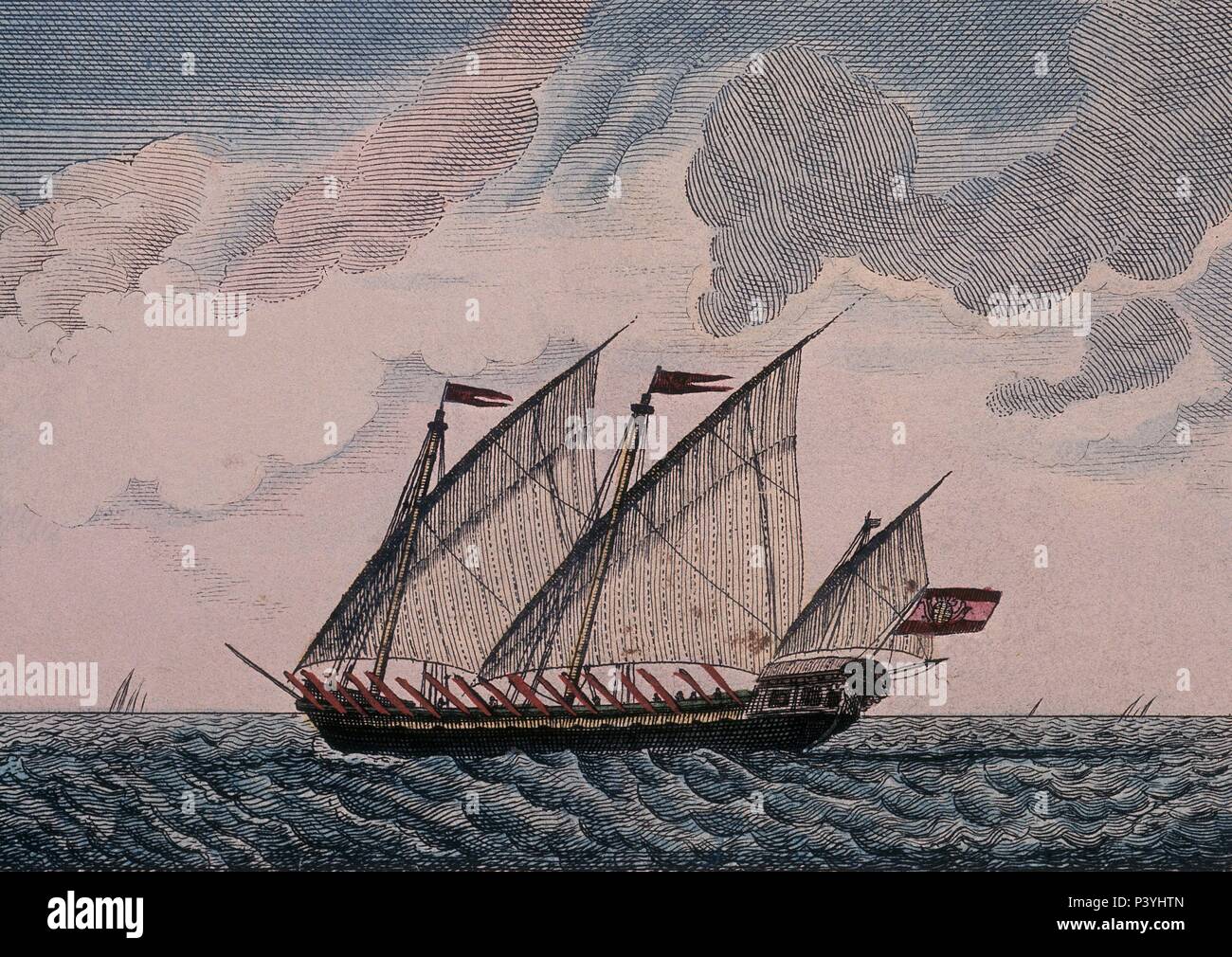 GALEOTA TOSCANA - GRABADO SIGLO XVIII Stock Photo - Alamy