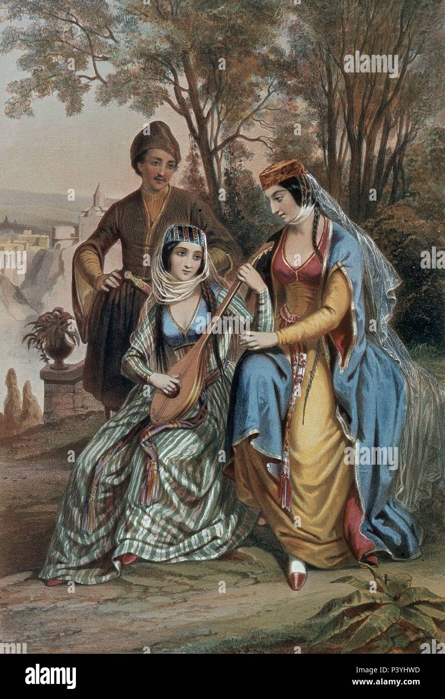 *COSTUMBRES DE GEORGIA LITOGRAFIA COLOR DEL SIGLO XIX. Location ...