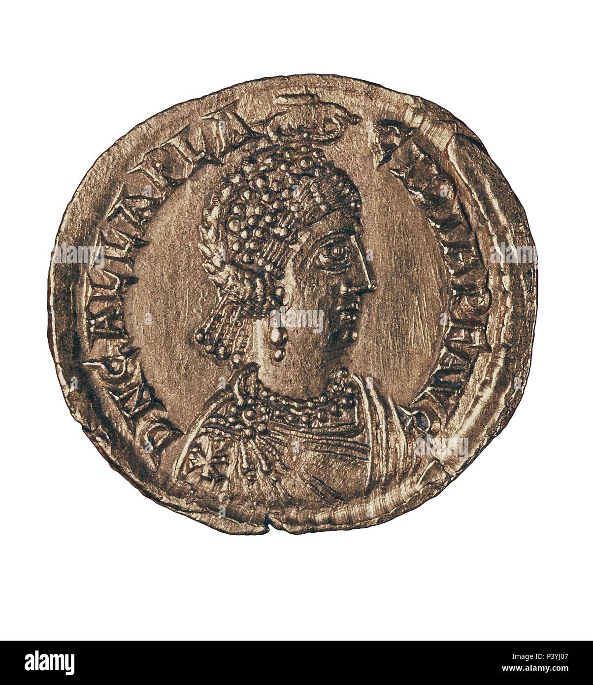 Coin with head of Aelia Galla Placidia (390-450), Roman empress and ...