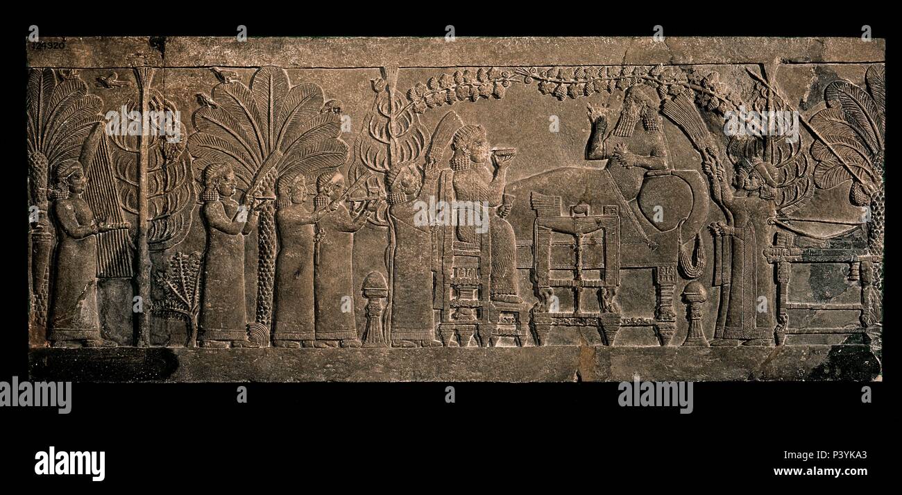 BANQUETE BAJO EL EMPARRADO - RELIEVE ASIRIO - ASURBANIPAL 668-627 A.C ...