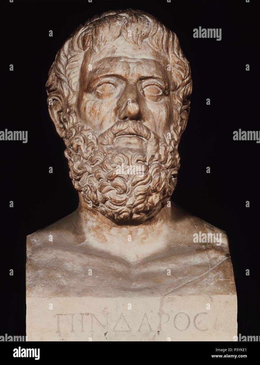 Bust of Pindar (518-438 BC), Greek poet.. Copy of the original. Rome ...