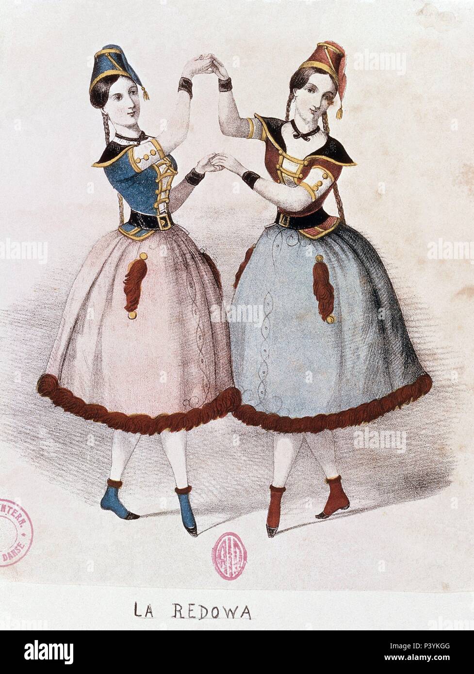 LA REDOVA - BAILE POPULAR ESLAVO - GRABADO SIGLO XIX. Location: MUSEO ...