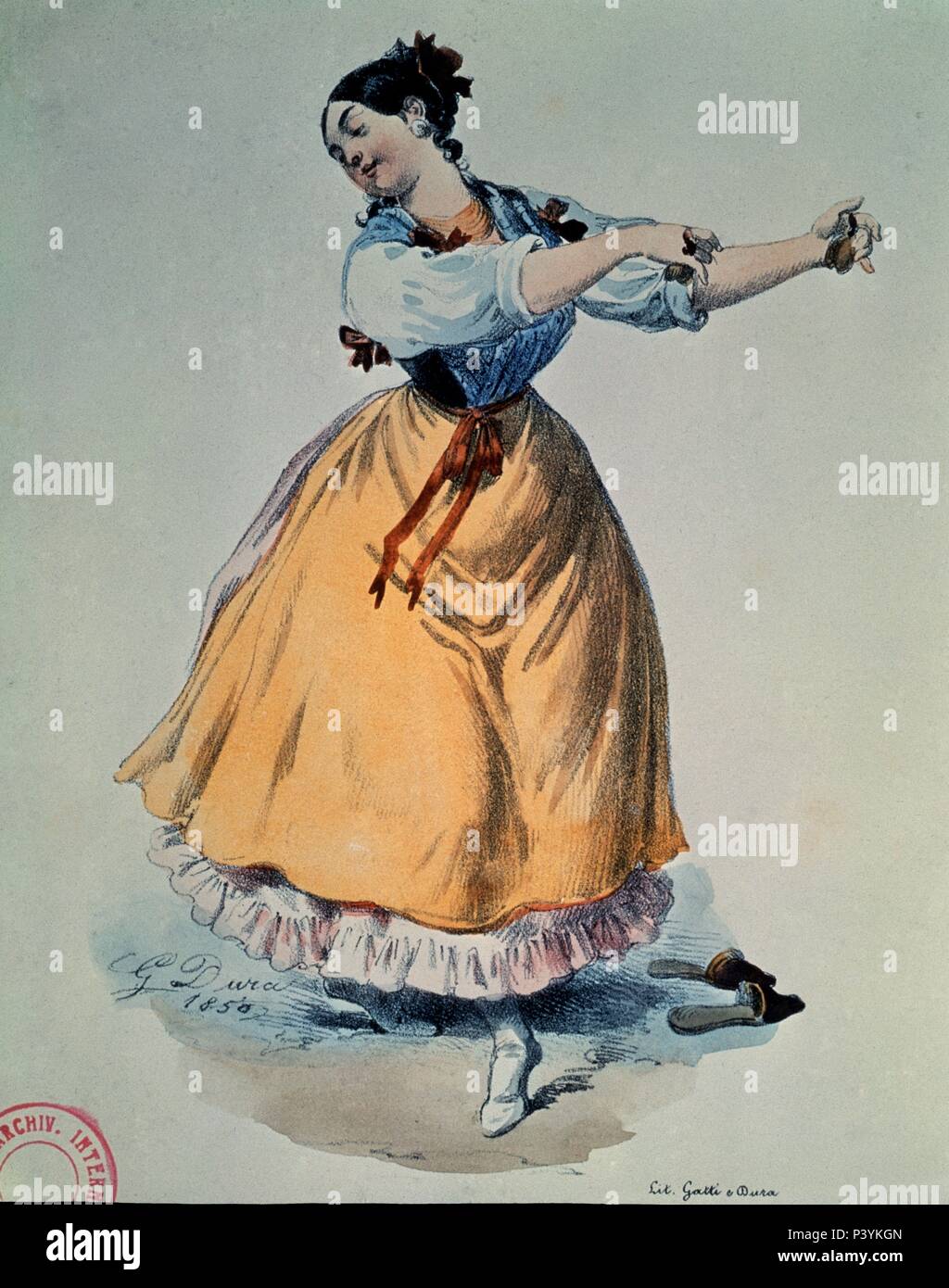 TARANTELA - DANZA ITALIANA - LITOGRAFIA 1850. Author: Gaetano Dura ...