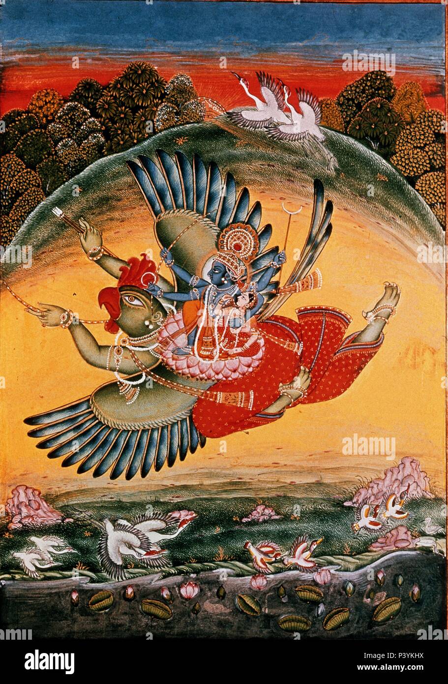 LAKSHMI Y VISNU TRANSPORTADOS POR EL PAJARO GARUDA - SIGLO XIX ...