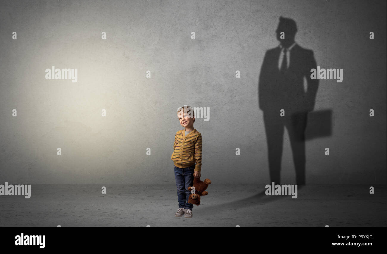 Little boy imagine that he will be businessman and illustrating his ...