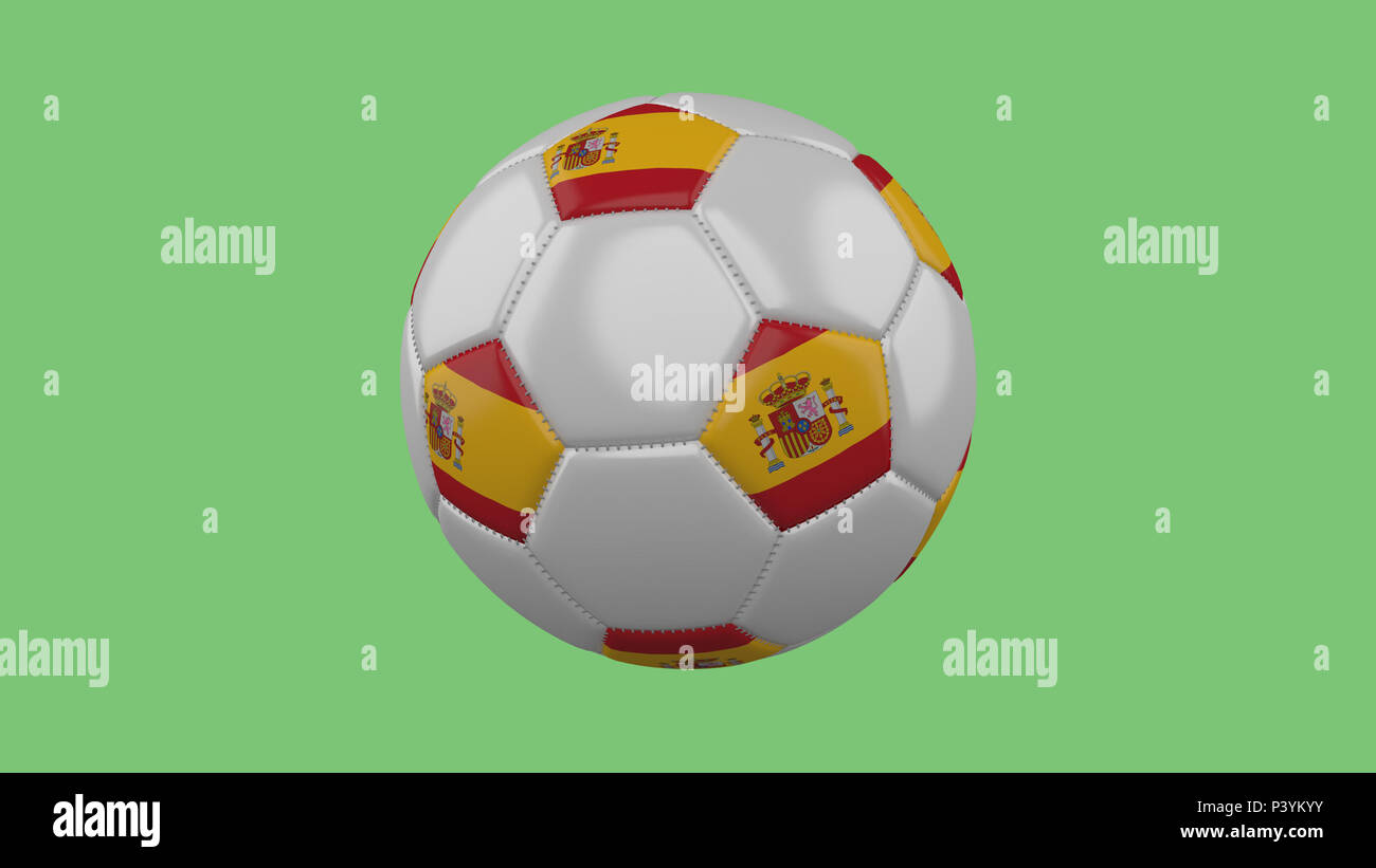 Soccer ball with Spain flag isolate on a green background, 3D rendering ...