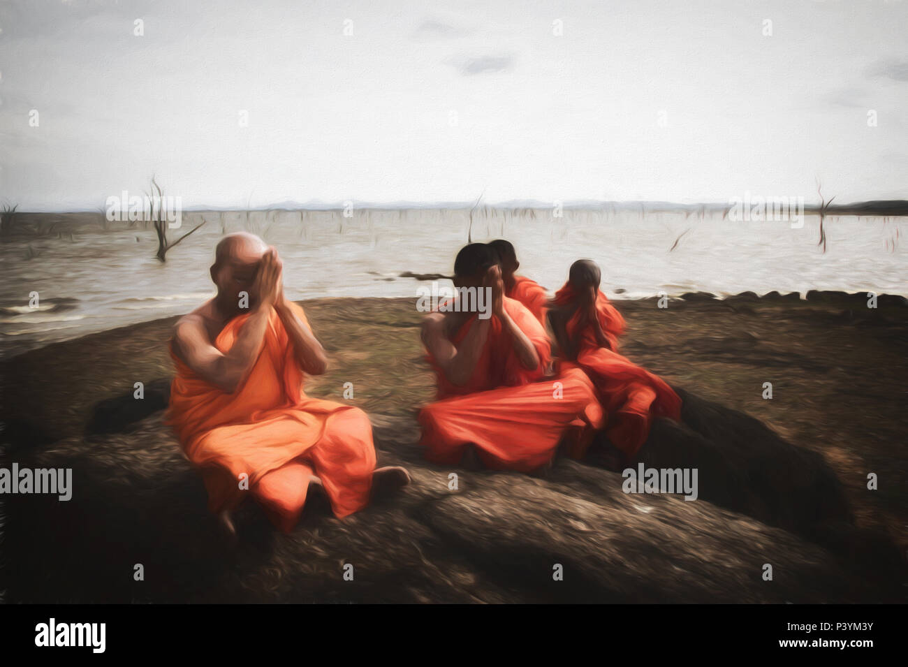Buddhist monks meditating hi-res stock photography and images - Alamy