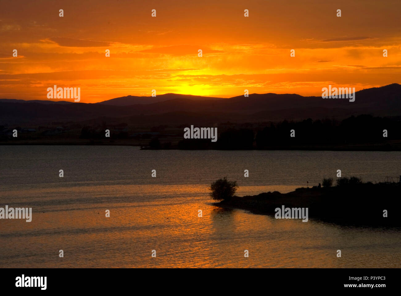 Lake Helena sunset, Causeway Fishing Access Site, Montana Stock Photo ...