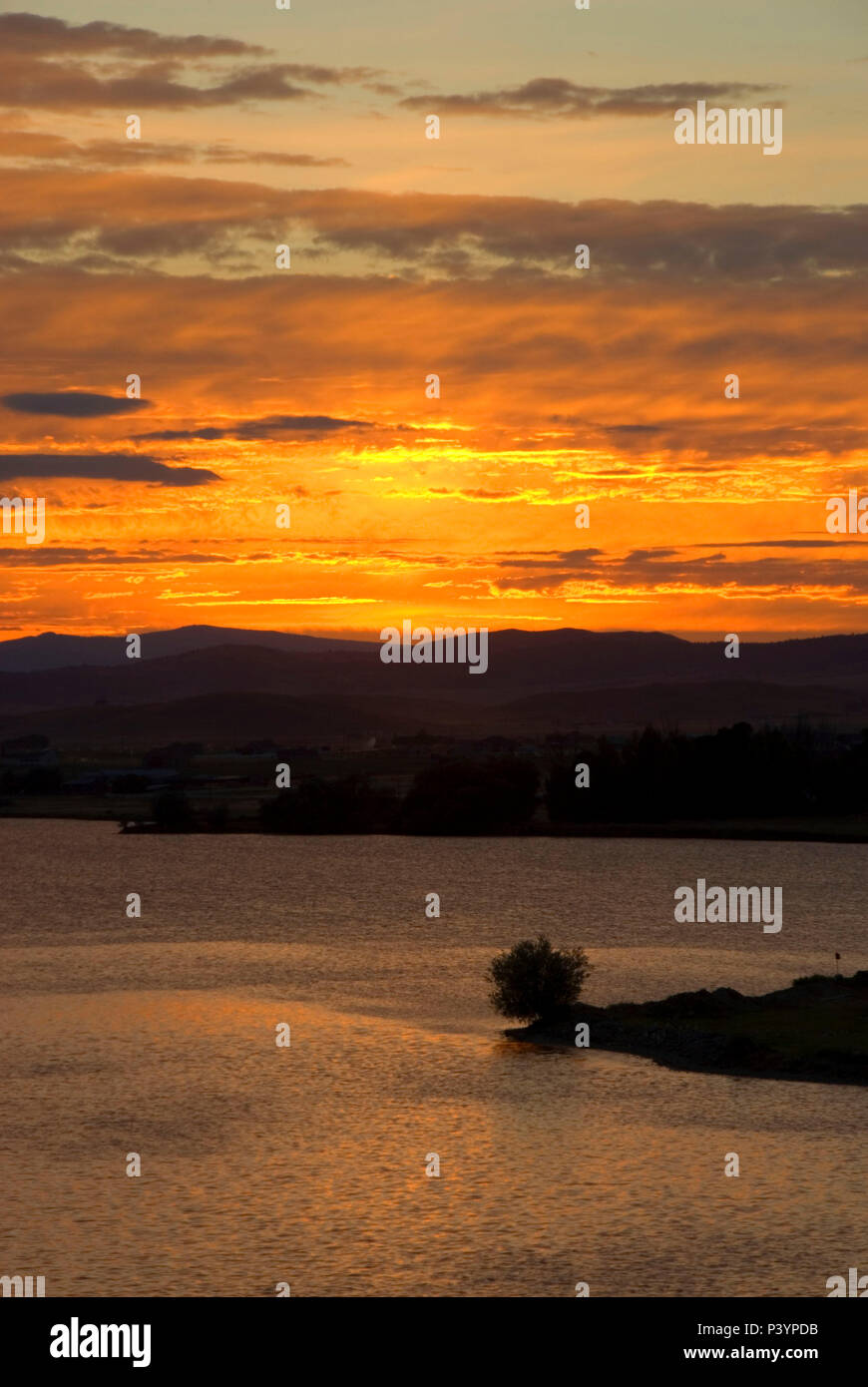 Lake Helena sunset, Causeway Fishing Access Site, Montana Stock Photo ...