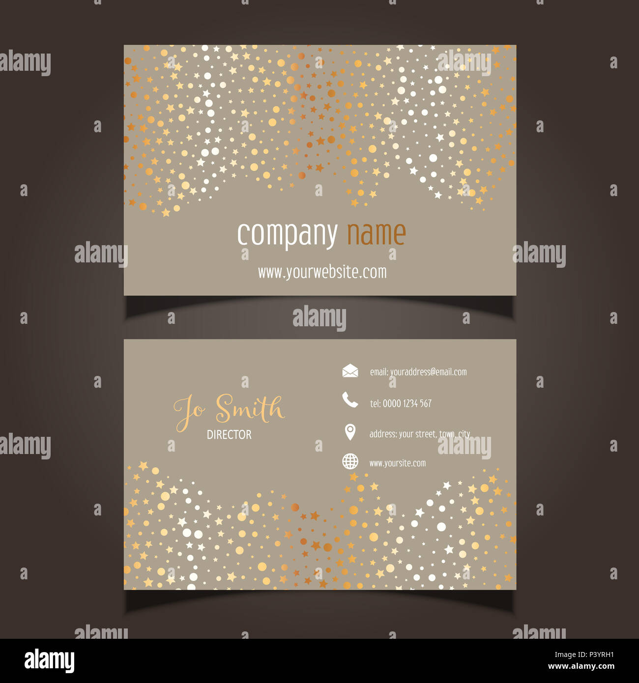 Business card layout with gold stars design Stock Photo - Alamy