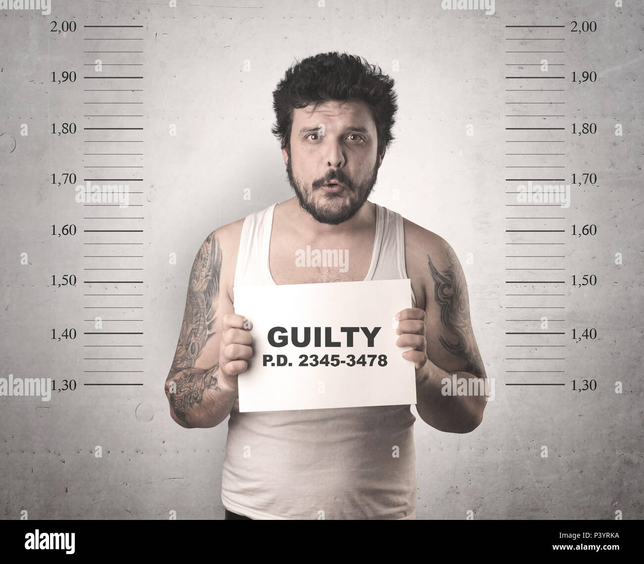 Caught guilty man with ID signs on his hand Stock Photo - Alamy