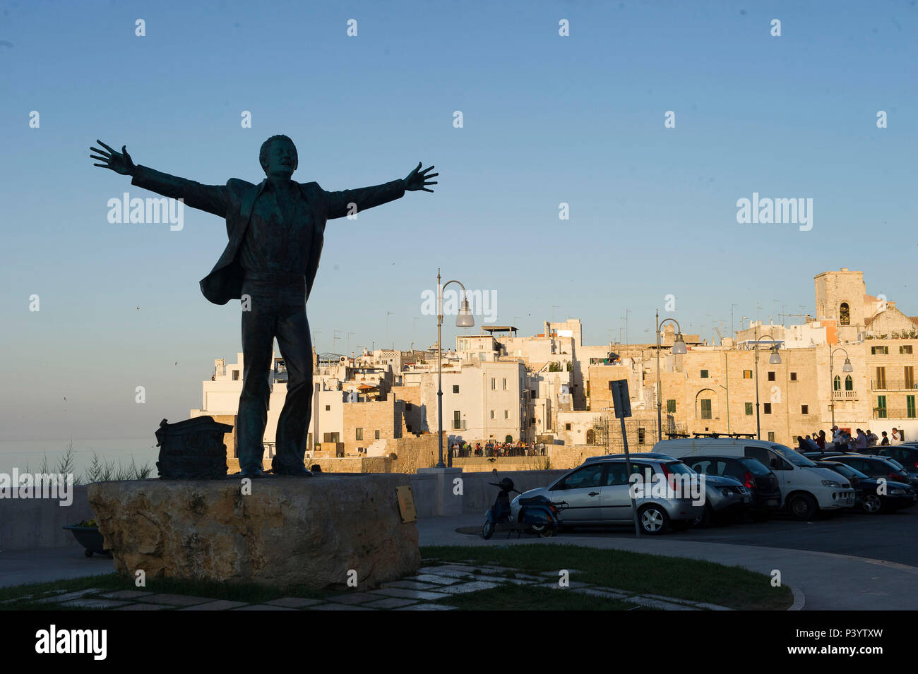 Italy; Europe; Apulia; Polignano a Mare; statue; Domenico Modugno ...