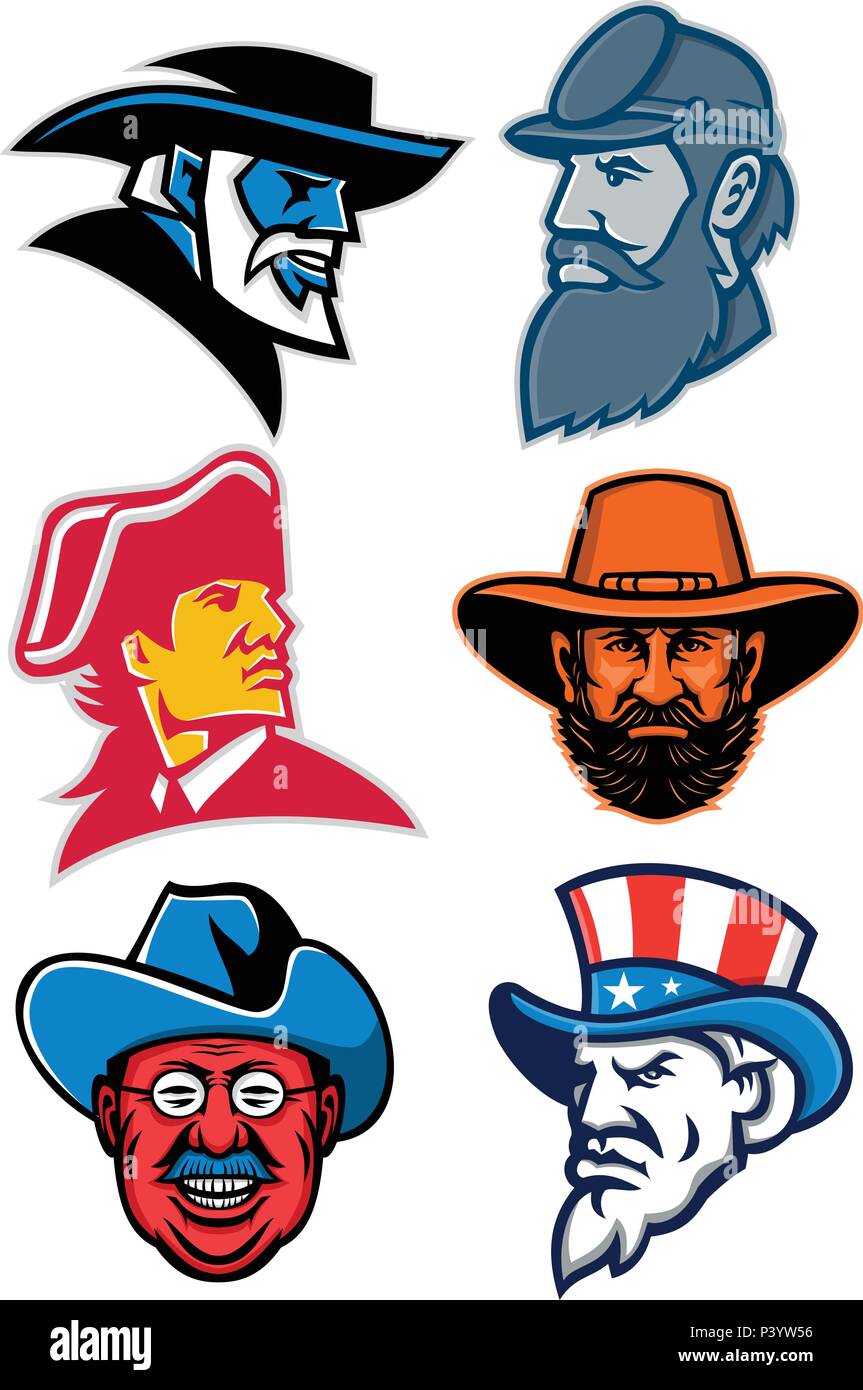 Mascot icon illustration set of heads of American Generals and ...