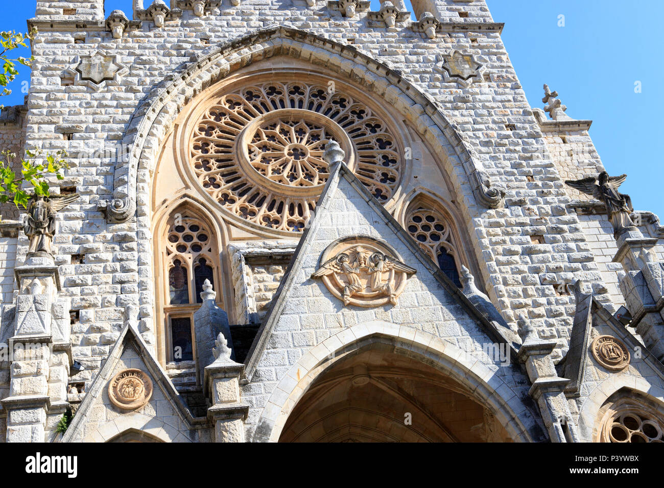 Soller church of Sant Bartomeu, renewed facade, Plaza de la ...