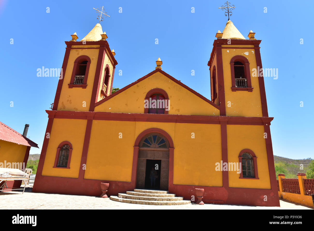 yellow church in tropical Baja, Mexico Stock Photo - Alamy