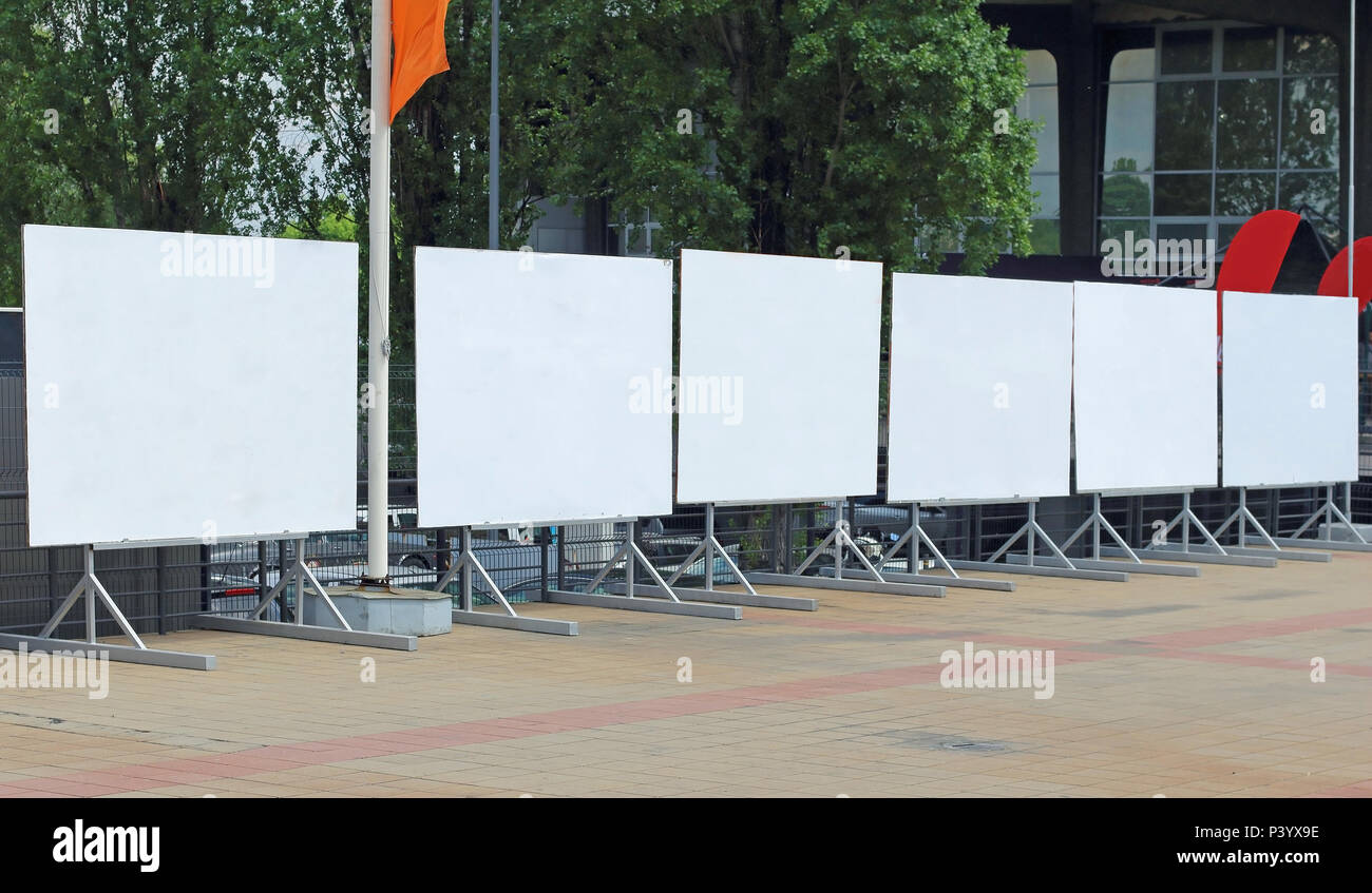 Line of empty outdoor displays on commercial promotional event Stock ...