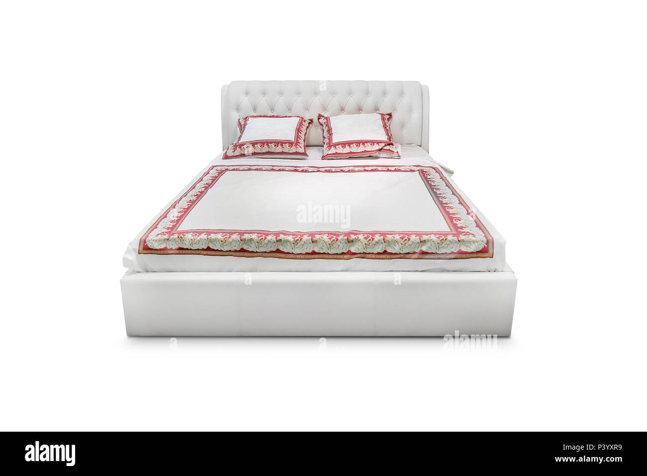 Modern bed isolated on white background , front view Stock Photo - Alamy