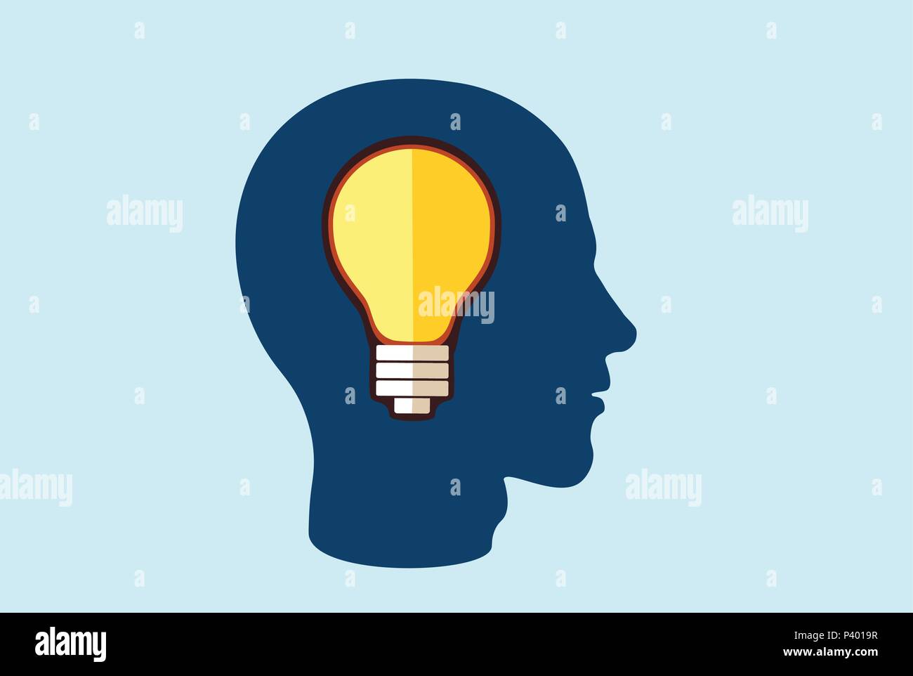Mind creativity concept. Man head with light bulb inside Stock Vector ...