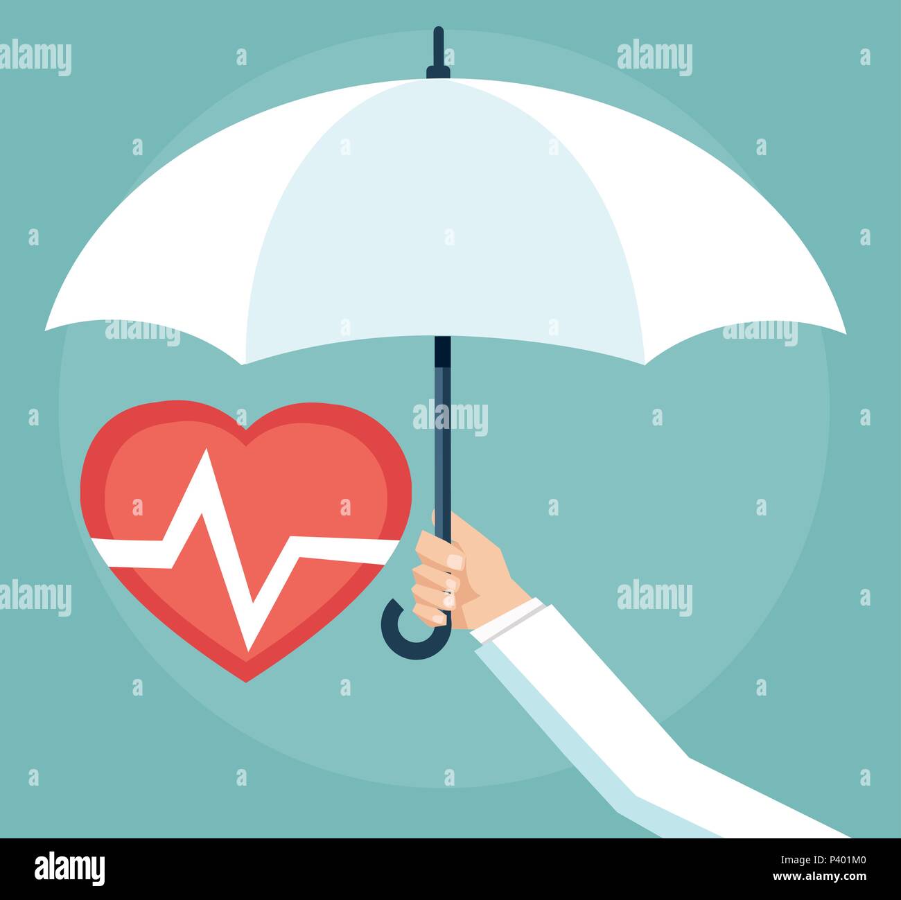 Health insurance concept. Doctor holding an umbrella, protecting the ...