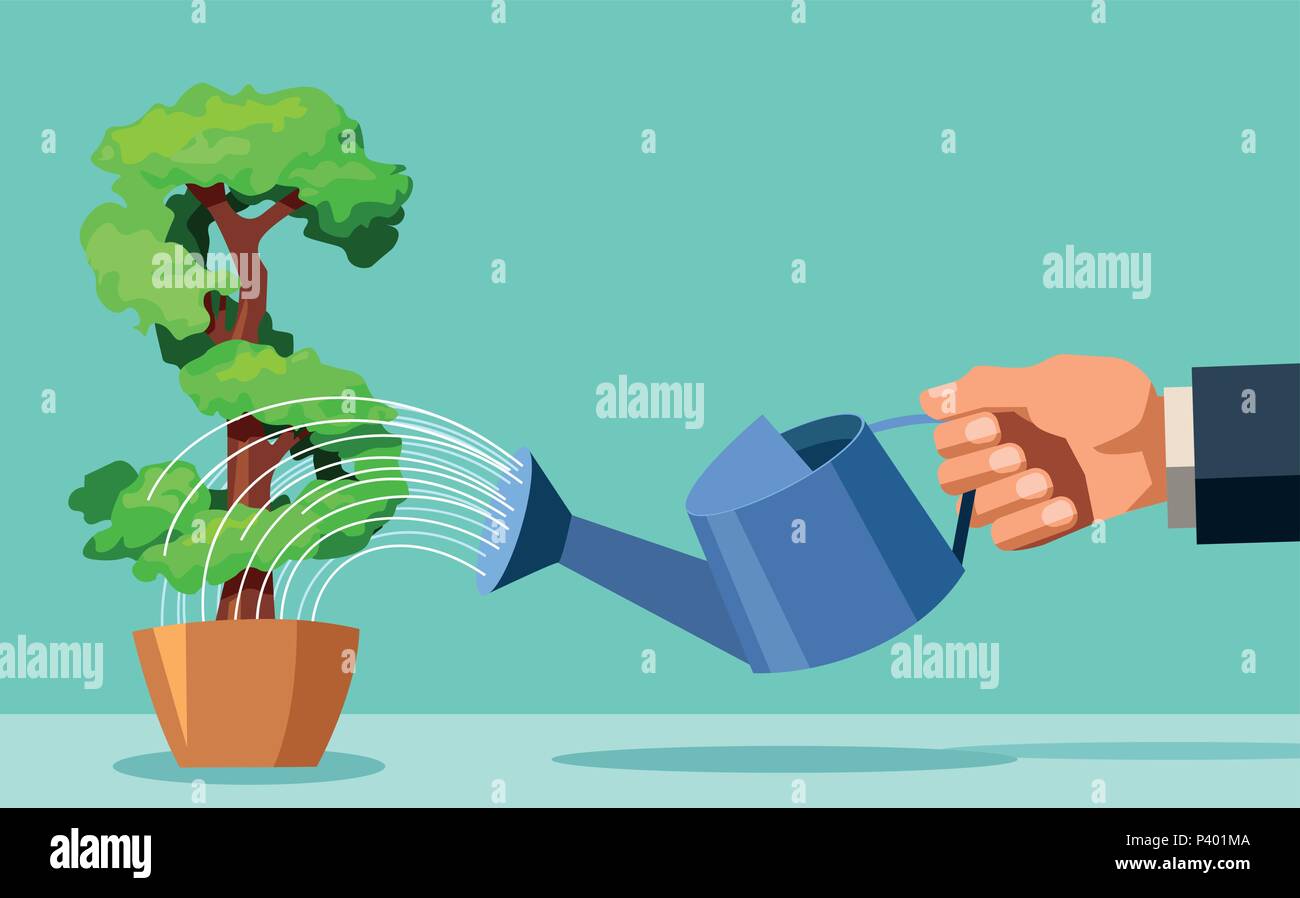 Business man watering money tree. Investing in business project concept ...