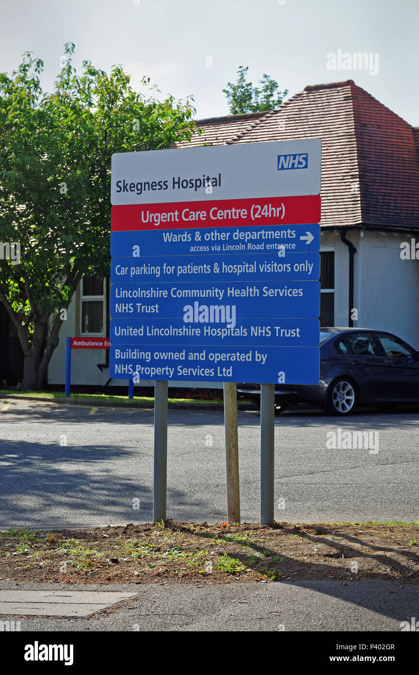 Sign at the entrance to Skegness Cottage Hospital. Lincolnshire,UK ...