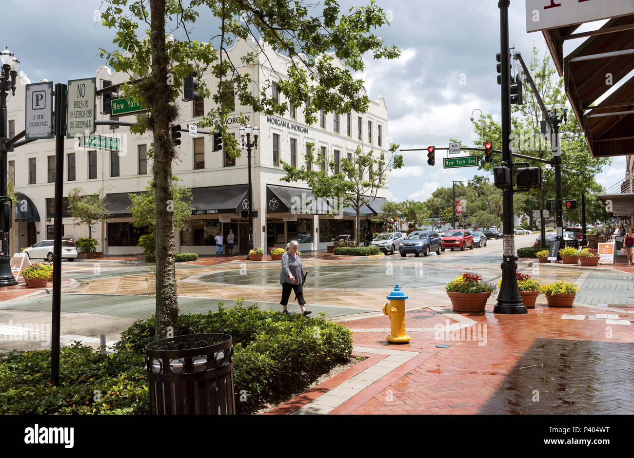 DeLand Florida USA. 2018. A wet day in DeLand at the junction of ...