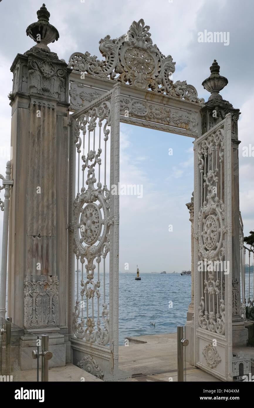 ISTANBUL, TURKEY - MAY 29 : Waterfront gates at the Dolmabache Palace ...