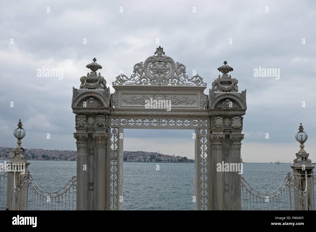 ISTANBUL, TURKEY - MAY 29 : Waterfront gates at the Dolmabache Palace ...