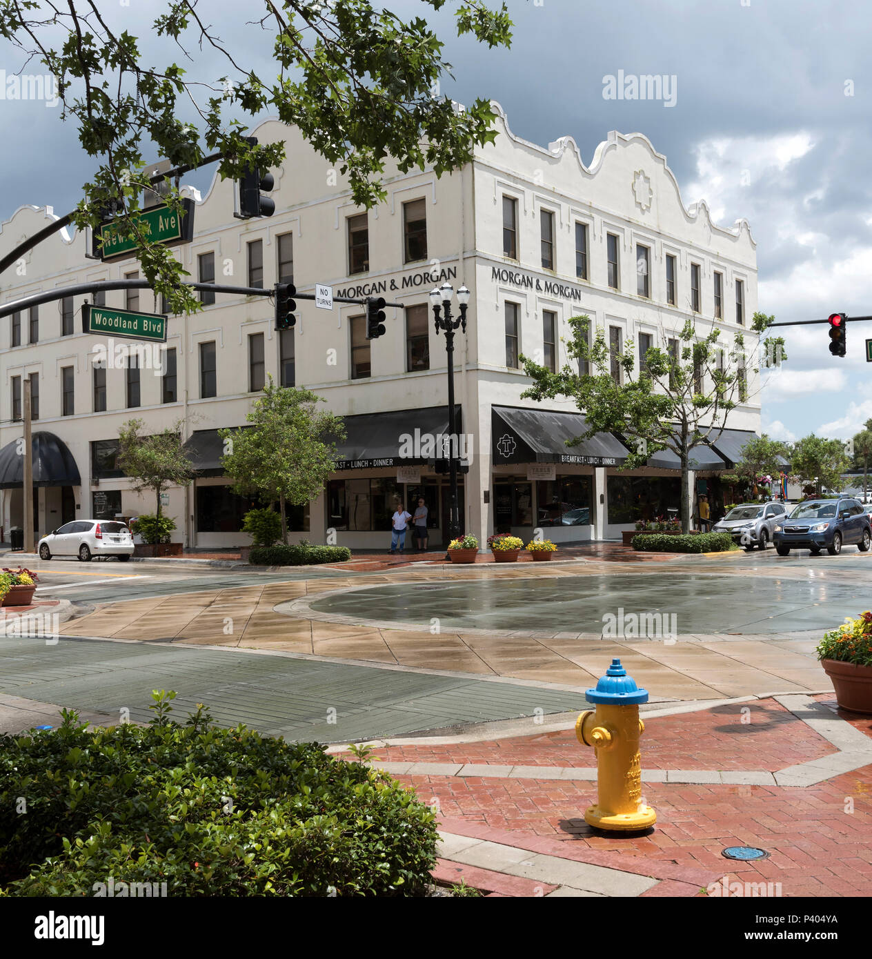 DeLand Florida USA. 2018. A wet day in DeLand at the junction of ...