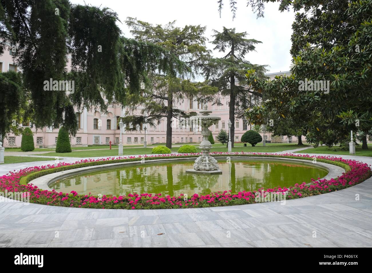 ISTANBUL, TURKEY - MAY 29 : Ornamental pond at the Dolmabache Palace ...