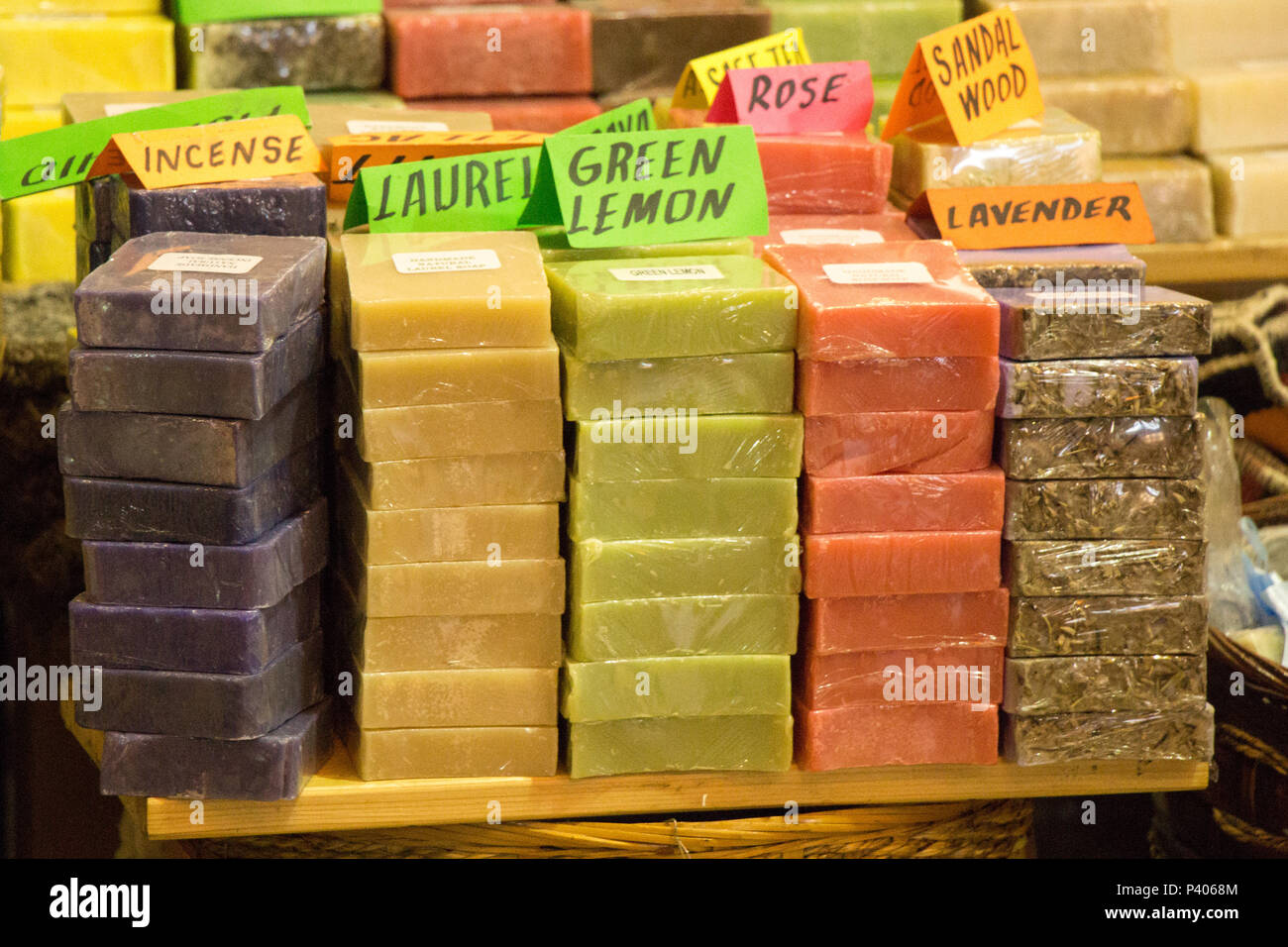 Collection of bars of fragrant hand made organic soap Stock Photo - Alamy
