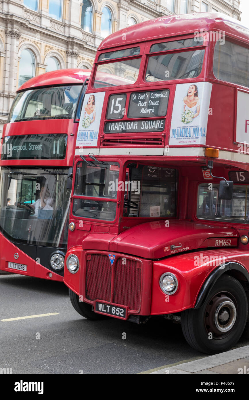 old and new routmaster double-decker busses in central london Stock ...