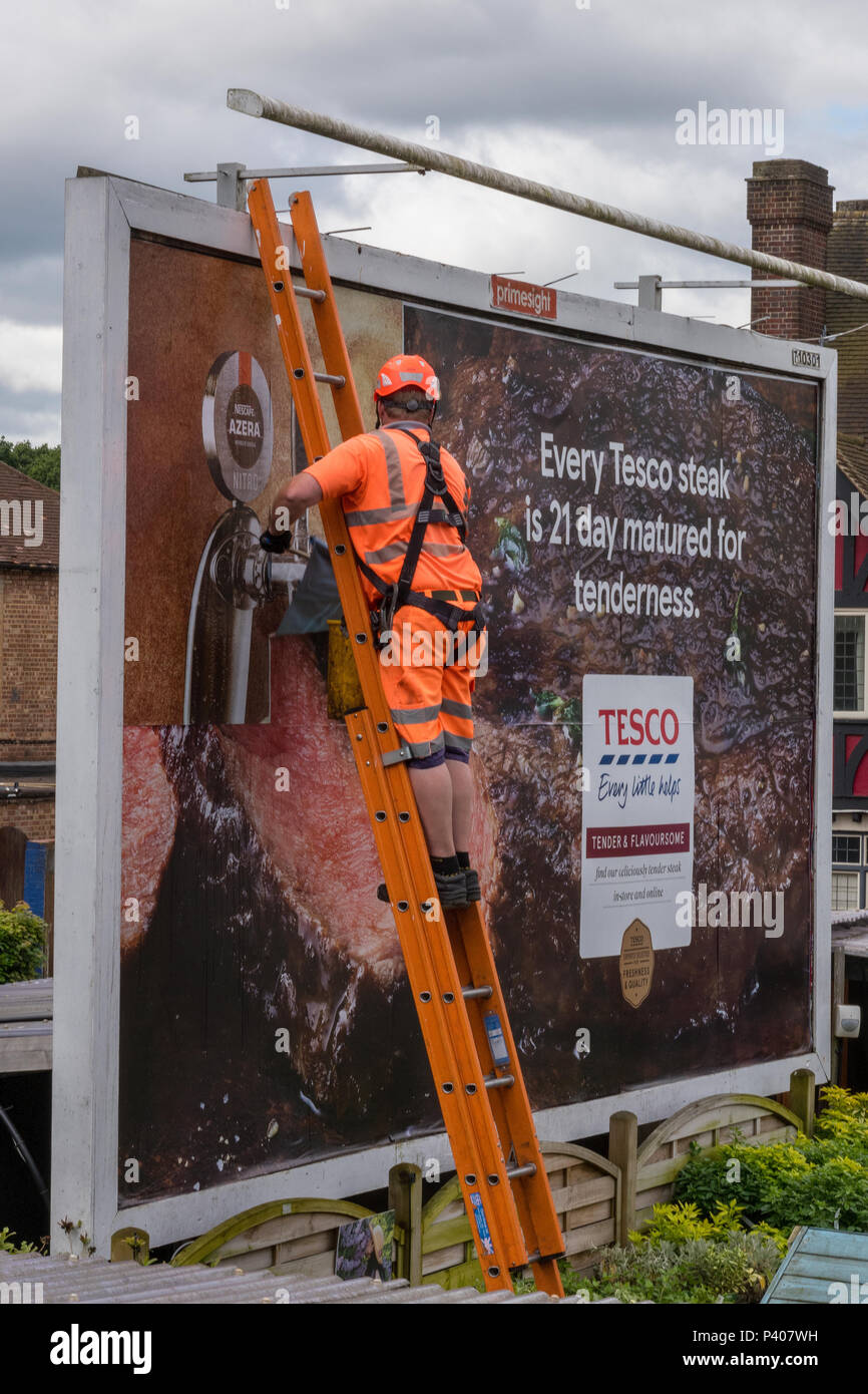 a workman dressed in orange personal protective equipment clothing and ...