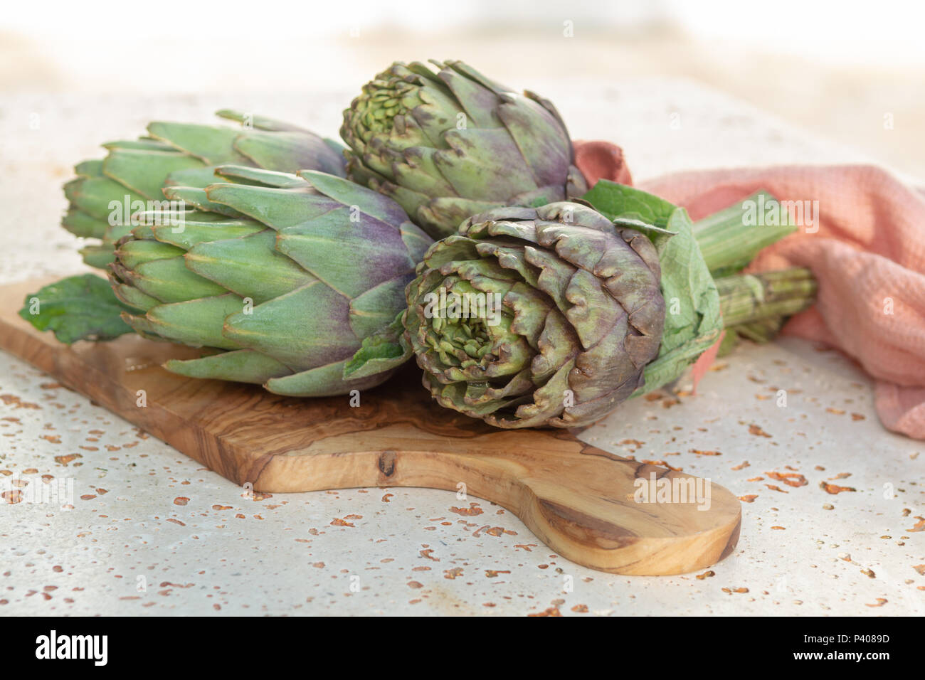 Traditional Italian food, fresh green artichoke vegetables, new harvest ...