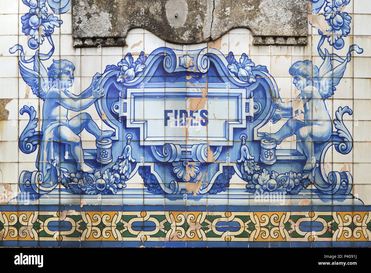 Putti depicted in the azulejo tiles painted by Portuguese painter Jorge ...