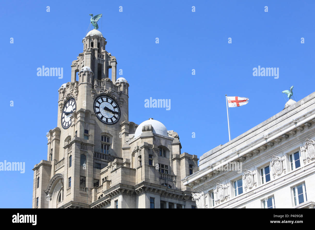 The landmark Royal Liver Building on Pier Head, one of Liverpool's ...