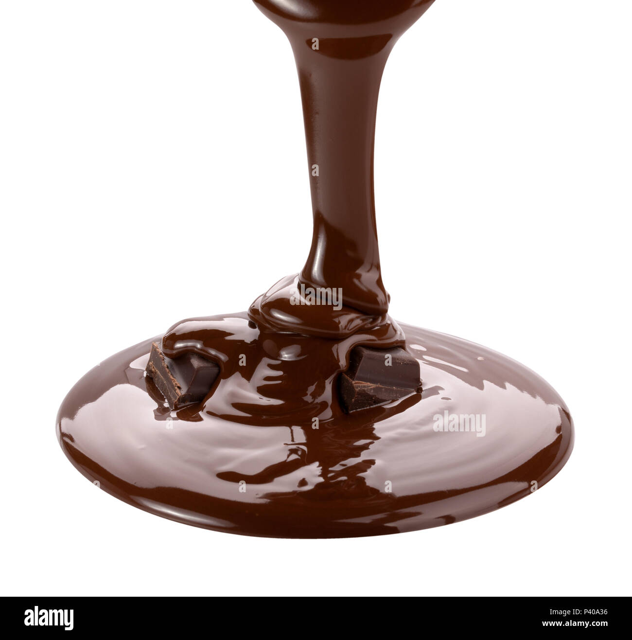 Melted chocolate flowing. Isolated on white background Stock Photo - Alamy