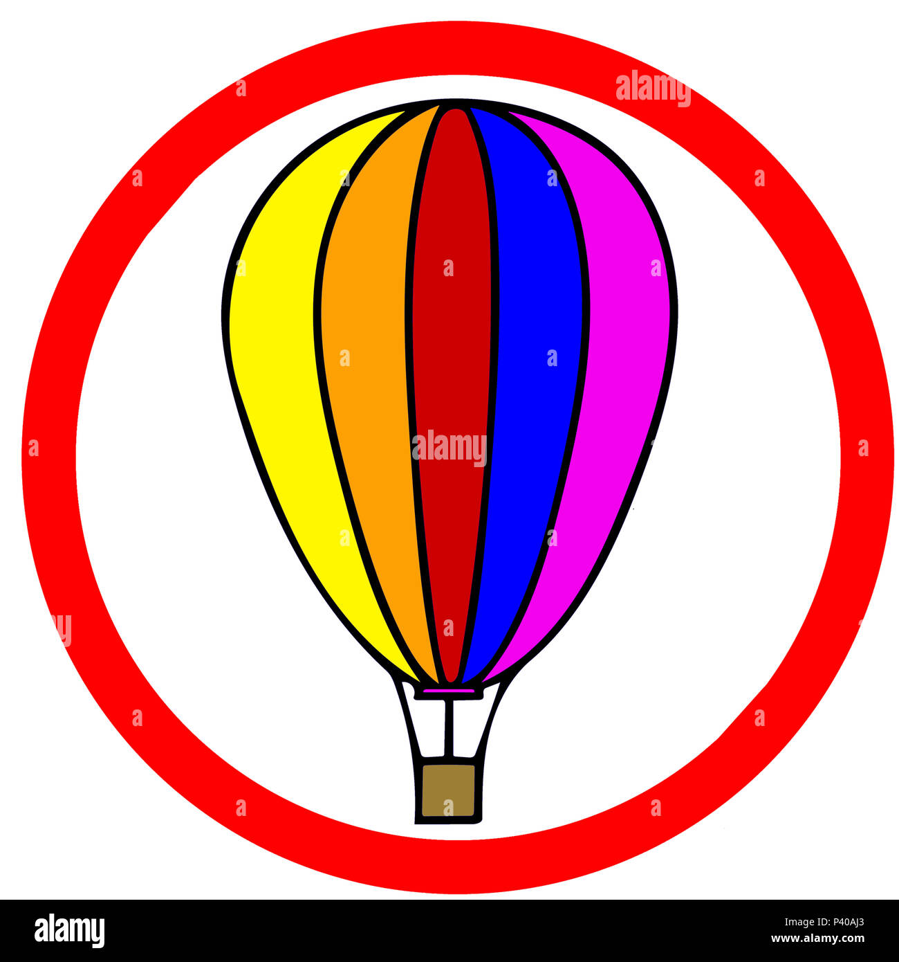 Hot air balloon caution red circular road warning sign isolated on ...