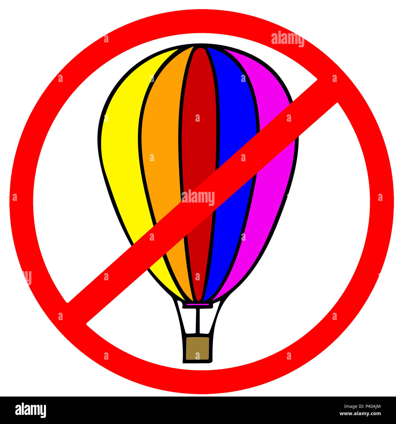 Hot air balloon caution red circular road warning sign isolated on ...
