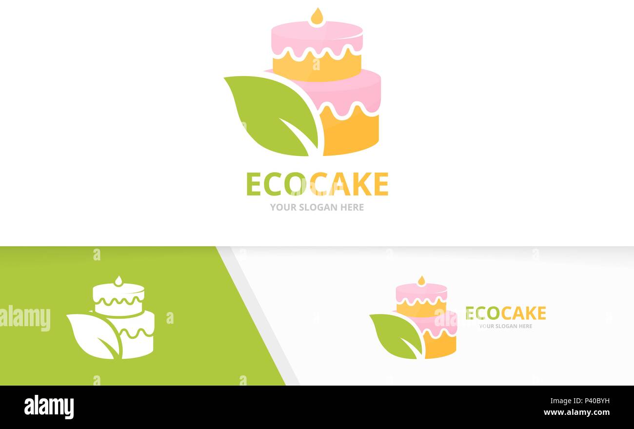 Vector cake and leaf logo combination. Pie and eco symbol or icon ...