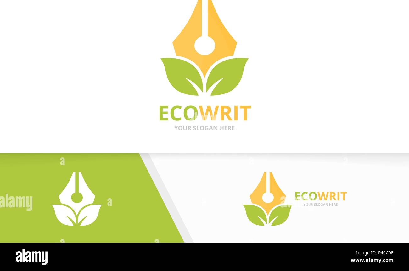 Vector pen and leaf logo combination. Write and eco symbol or icon ...