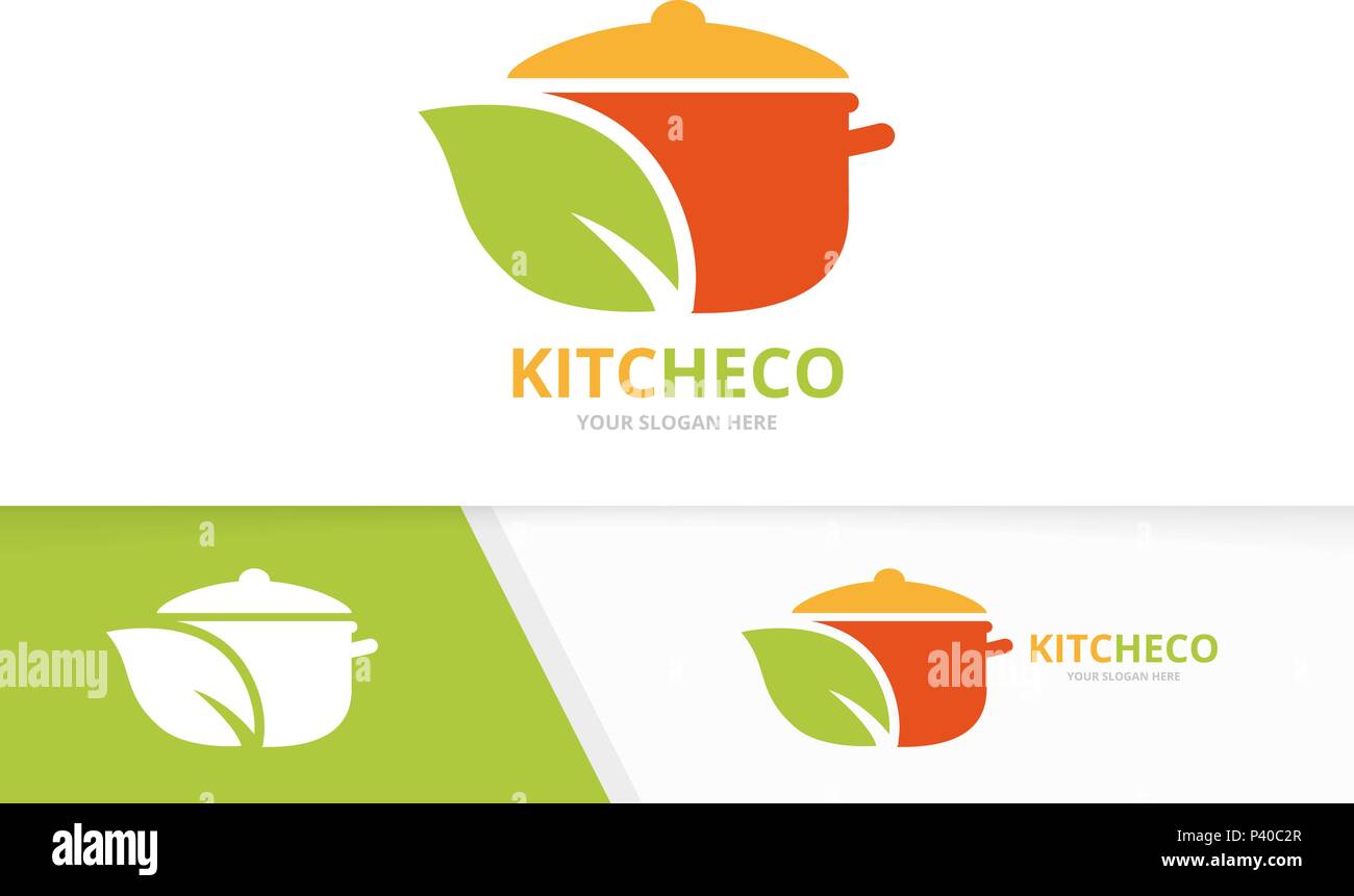 Vector pot and leaf logo combination. Kitchen and eco symbol or icon ...