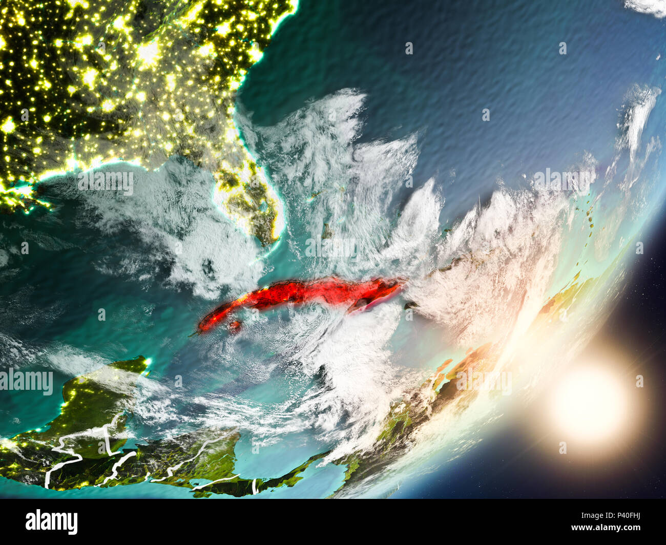 Cuba from space with highly detailed surface textures and visible ...