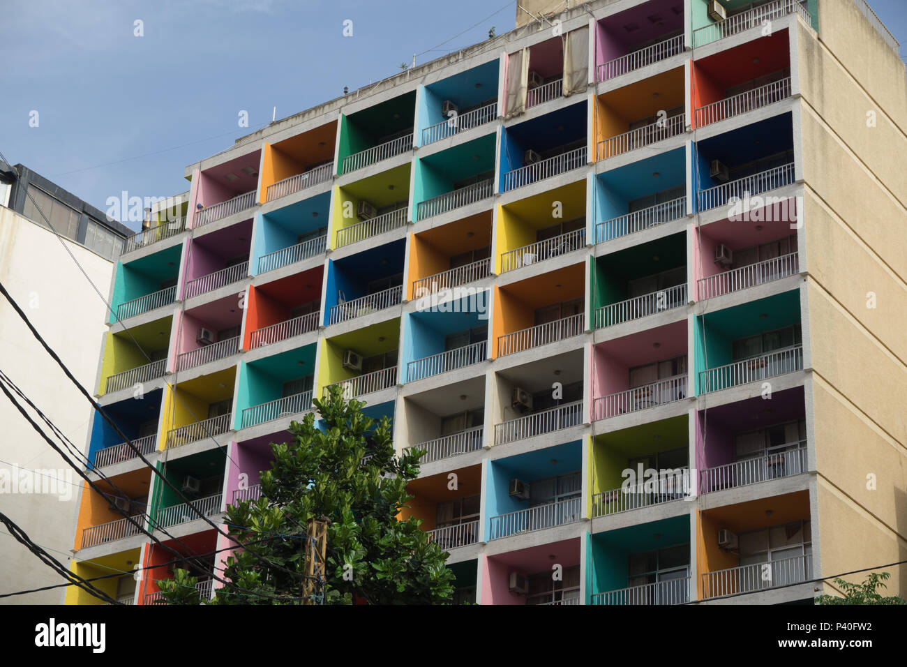 Building with colorful balconies Stock Photo - Alamy
