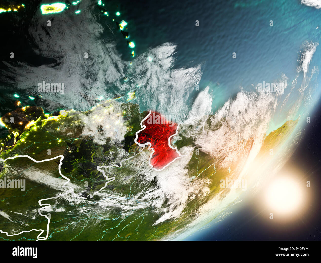 Guyana from space with highly detailed surface textures and visible ...