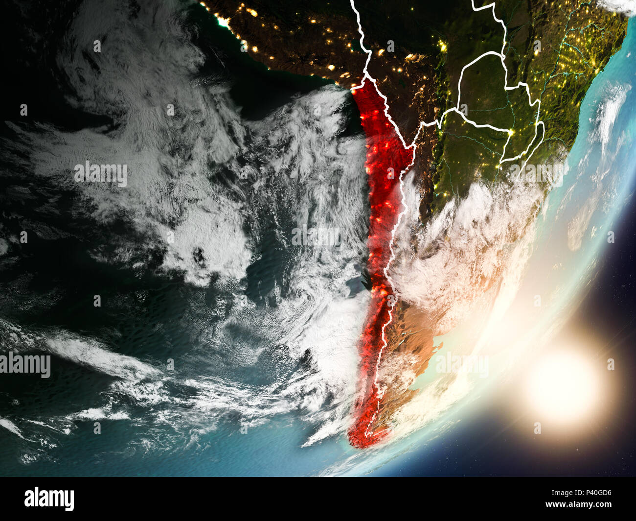 Chile from space with highly detailed surface textures and visible ...