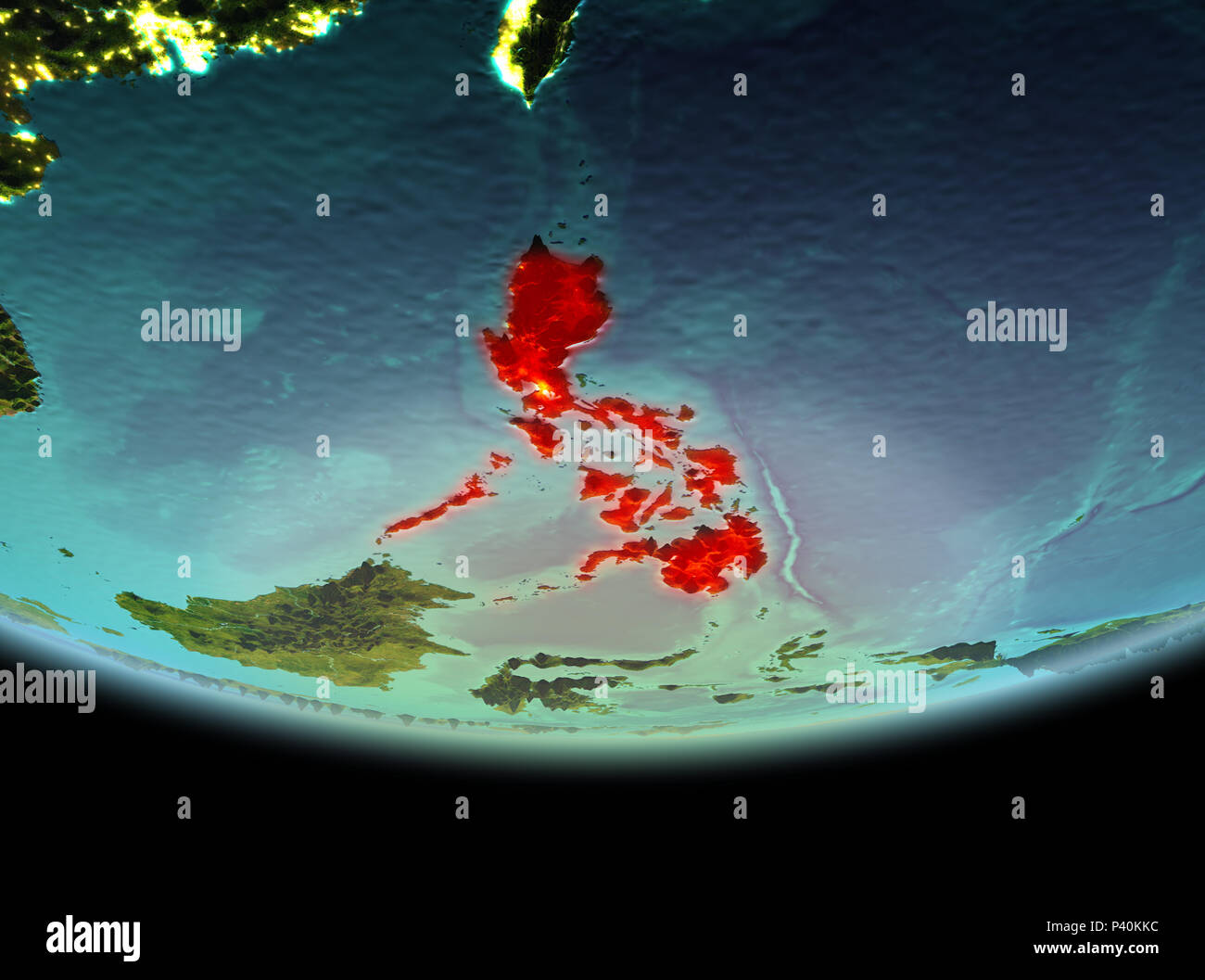 Philippines from orbit of planet Earth at night with highly detailed ...