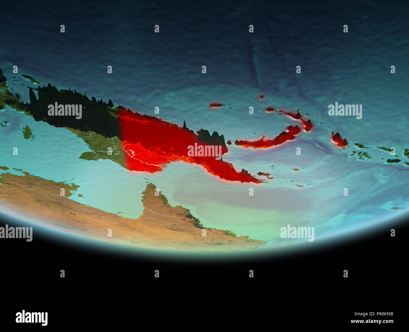 Papua New Guinea from orbit of planet Earth at night with highly ...