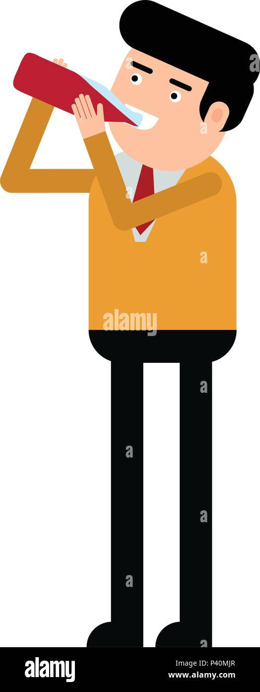 Attractive young man drinking syrup from a bottle isolated on white ...