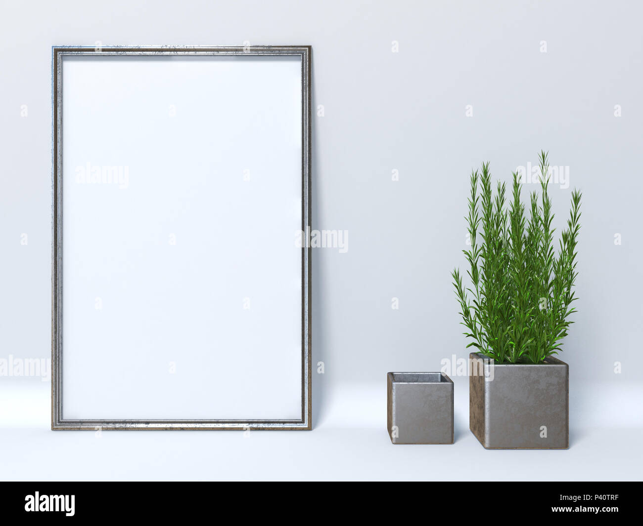 Mock up poster with two cube plant pots 3D render illustration Stock ...